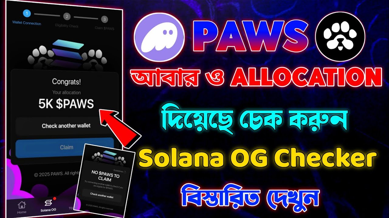 Paws Solana OG বোনাস টোকেন দিয়েছে চেক করুন | Paws Solana OG Checker | Paws New Update Today ...