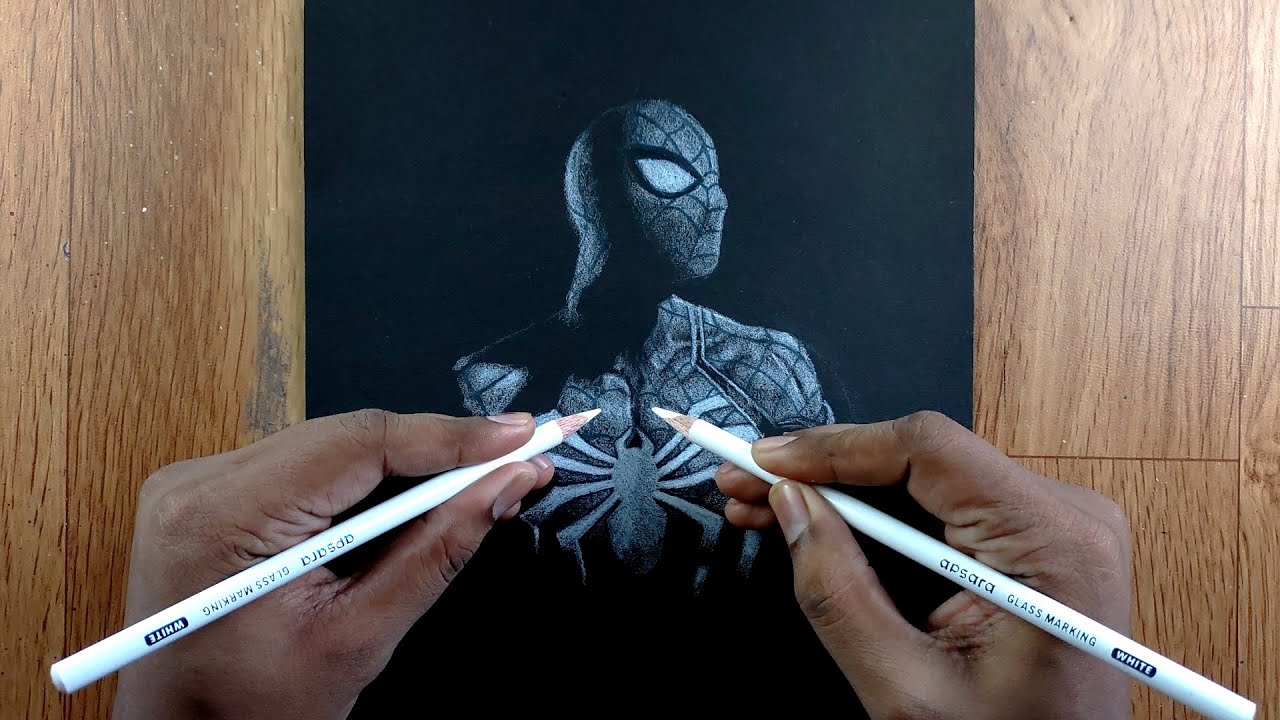 How To Draw SPIDER-MAN: NO WAY HOME on Black Paper with White Color ...