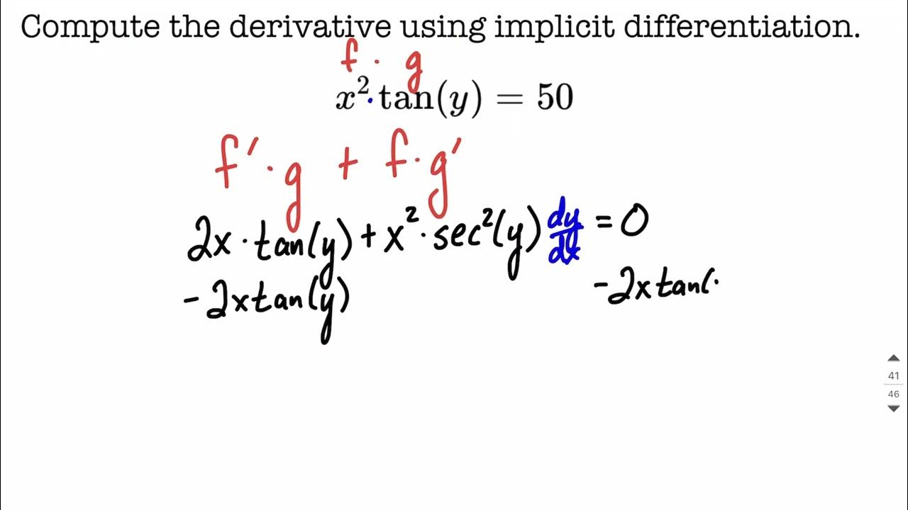 Calculus Implicit Differentiation | Product Rule with tan(y) - YouTube