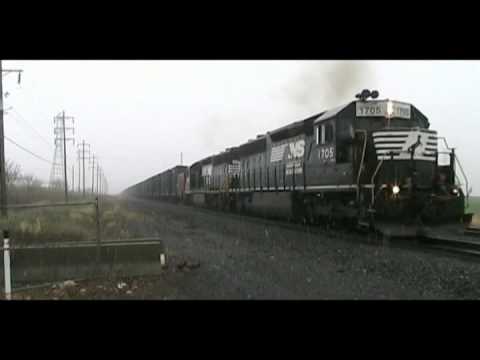 NS SD45-2's#1705 & 1702 in Notch 8 lead Mainline train in 2009! - YouTube