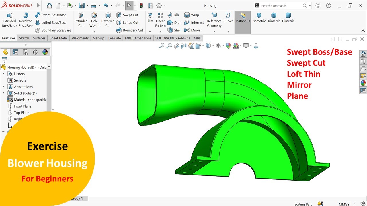 Blower Housing 3d model | Loft Feature| Swept Feature| Swept Cut ...