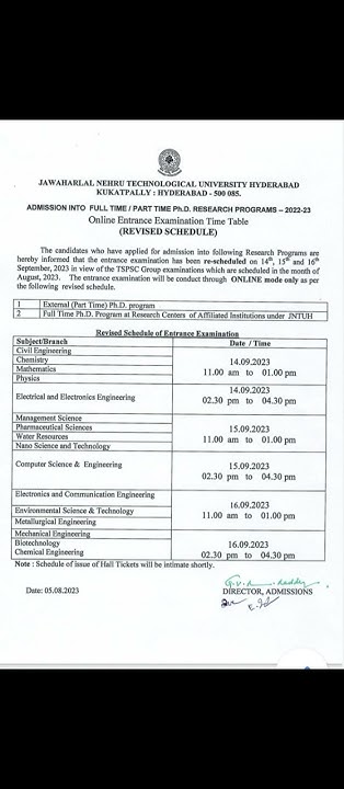 Jntu hyderabad Phd admission 2023 - YouTube