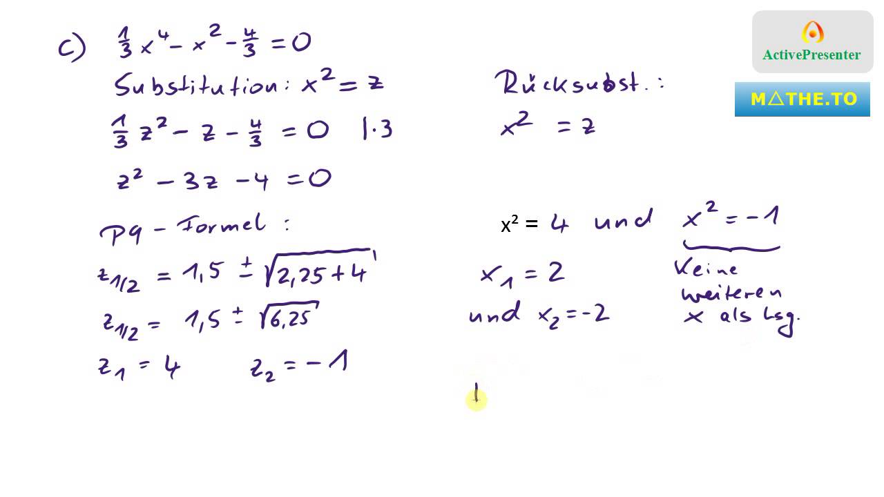 Gleichungen mit Hochzahl größer/gleich 3: Lösung für Übung 1 c) d) e ...