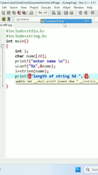 WAP find length of string #cprogramming #programming #coder #viral #youtubeshorts #coding # ...