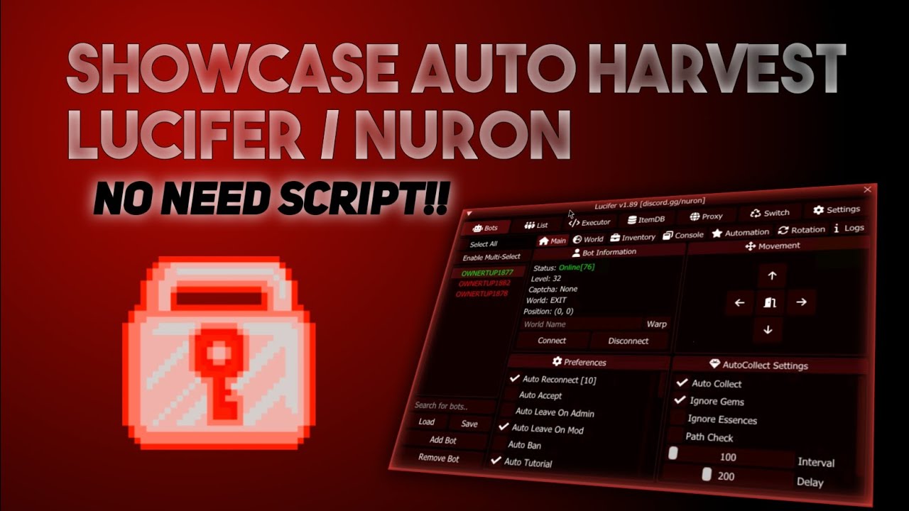 AUTO HARVEST LUCIFER/NURON NO SCRIPT!! - GROWTOPIA - YouTube