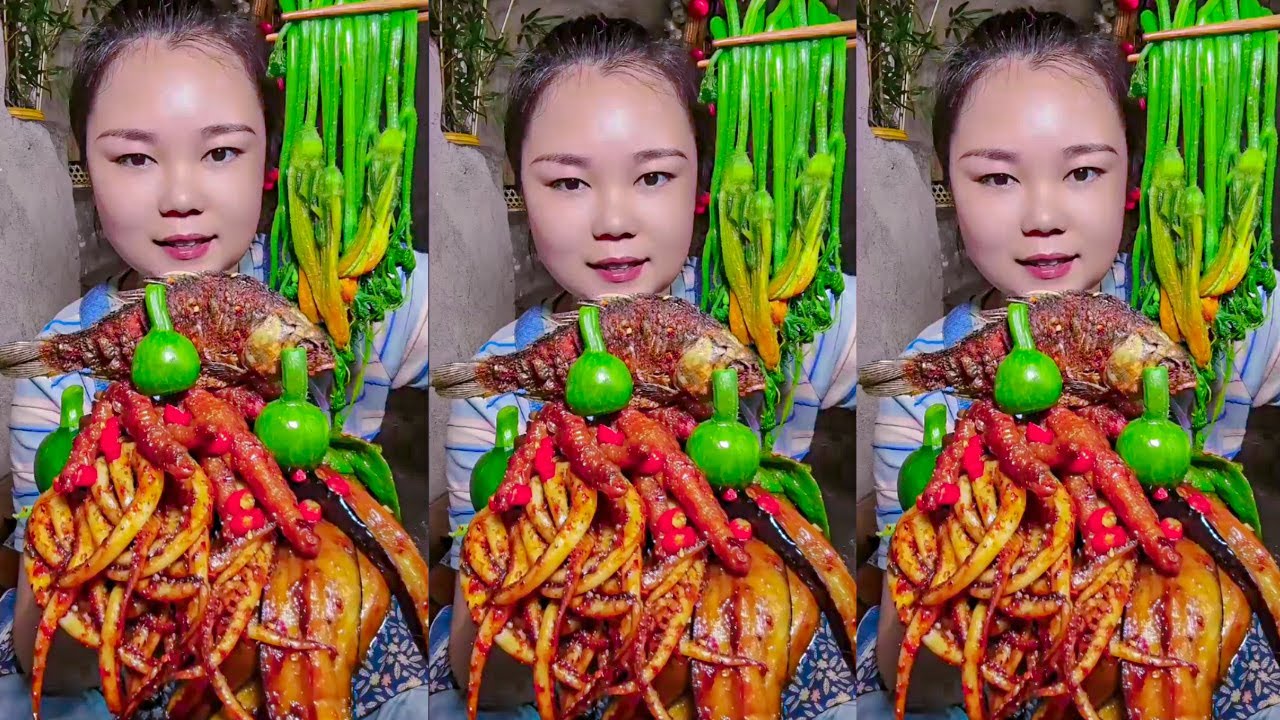 Let's Eat! Fried Squid, Chicken Feet, Fish & Pumpkin Tips with Eggplant ...