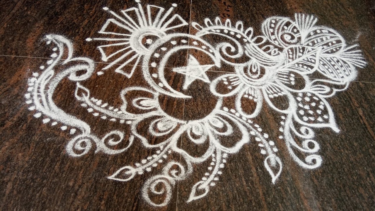 moon star&poo design rangoli colangal#Anbu village kolangal#easy ...