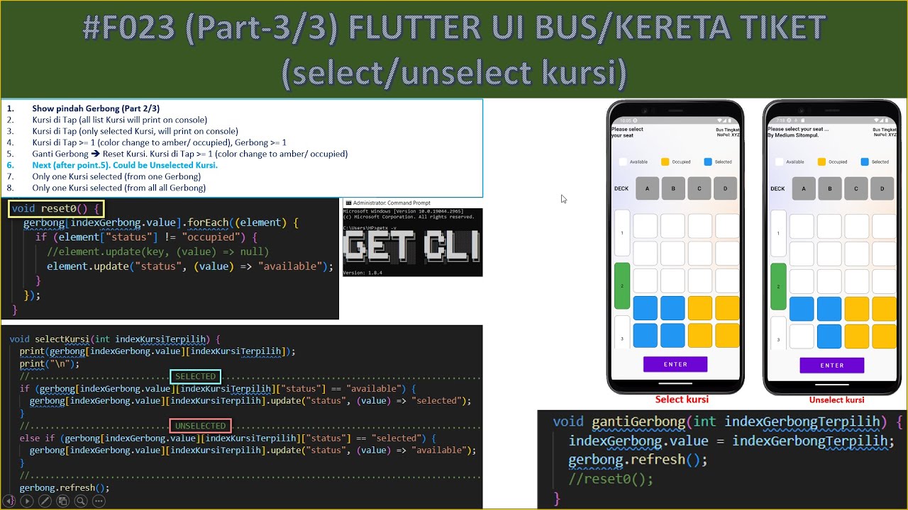 #F023C (Part-3/3) FLUTTER UI BUS/KERETA TIKET(select/unselect kursi ...