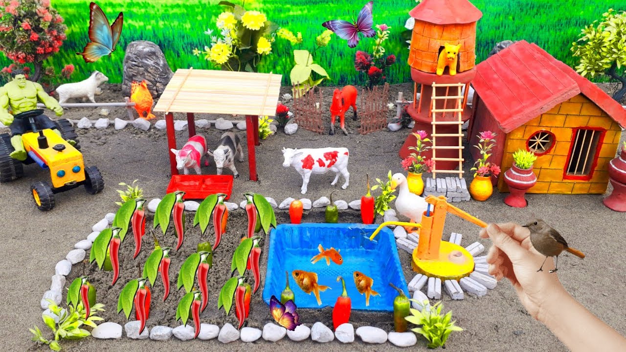 DIY mini Farm Diorama with house for Cow,Pig | Mini Hand Pump Supply ...