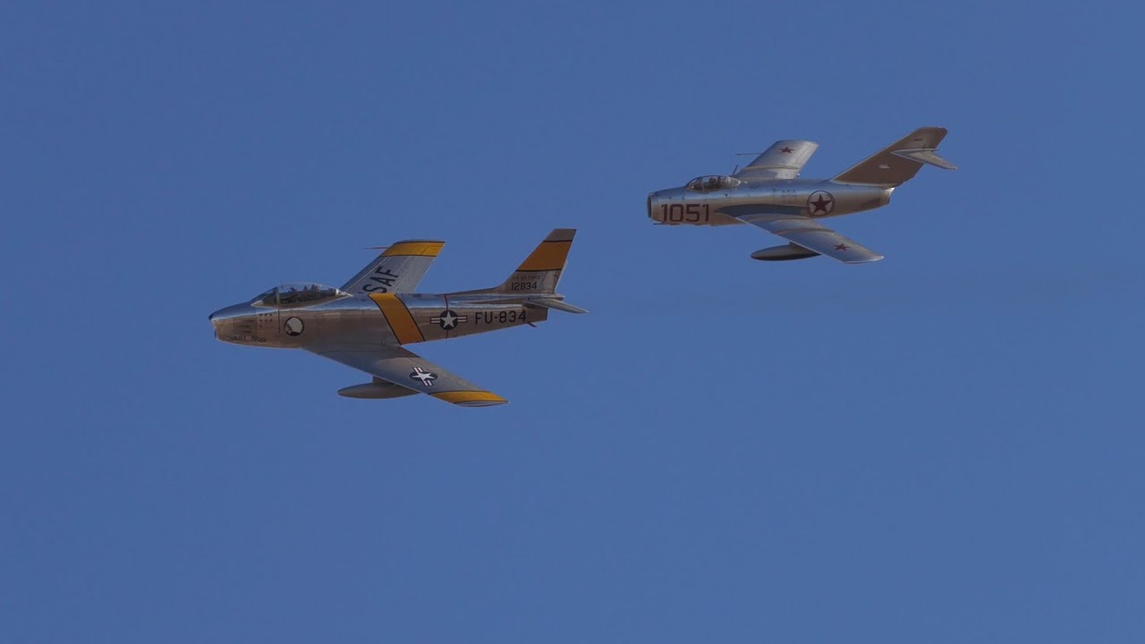 F-86 and Mig-15. Mather Airport. Friday Air Show. 2022. 4K 60fps - YouTube