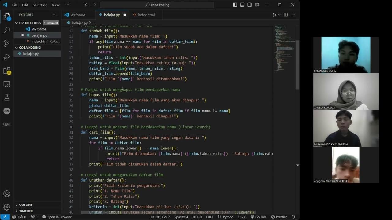 PROGRAM UNTUK MENGELOLA DAFTAR FILM FAVORIT DENGAN ALGORITMA SORTING DAN SEARCHING (daspro kel 1 ...