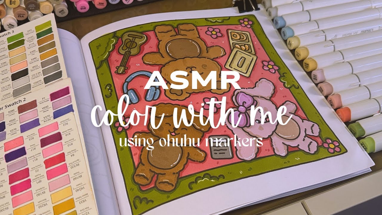 ASMR Color With Me - Little Fuzzy Coloring Book - Ohuhu Markers - YouTube