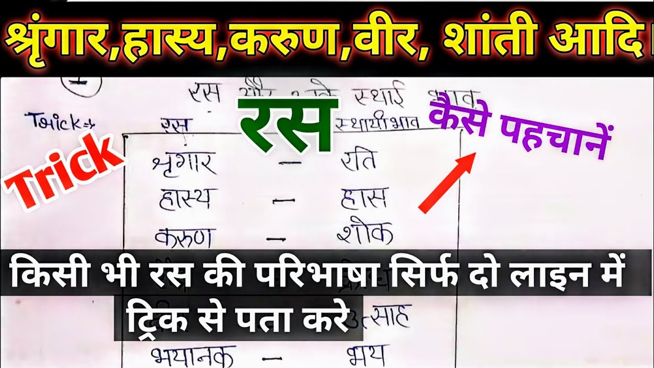 (रस) ras in hindi short trick | hindi grammar ras ki paribhasha | ras ...