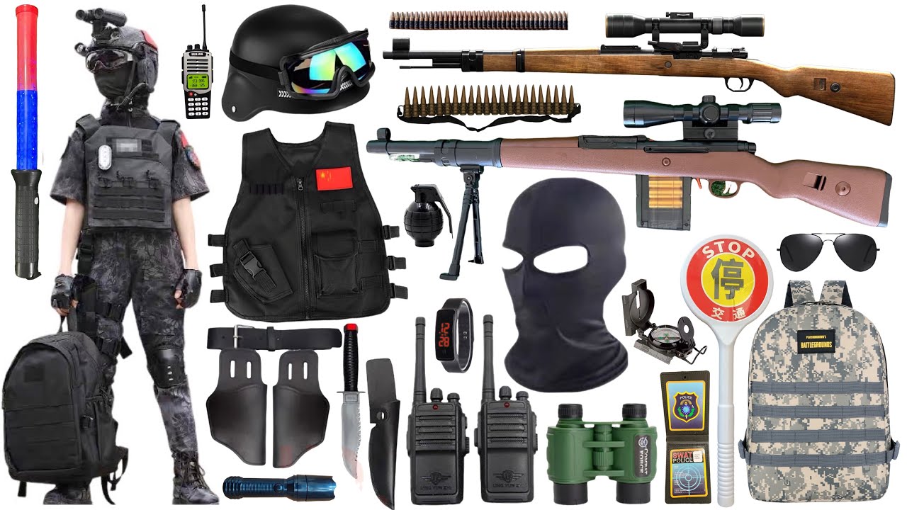 Special police weapon toy set unboxing, 98K sniper rifle, M416, Glock ...