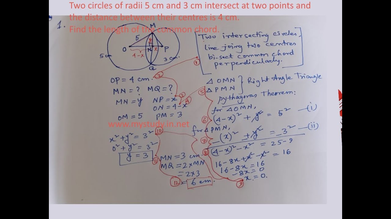 Circles : Chords | CBSE Math 9 : Ex 9.2 Q 1 | Lenght of common chord of ...