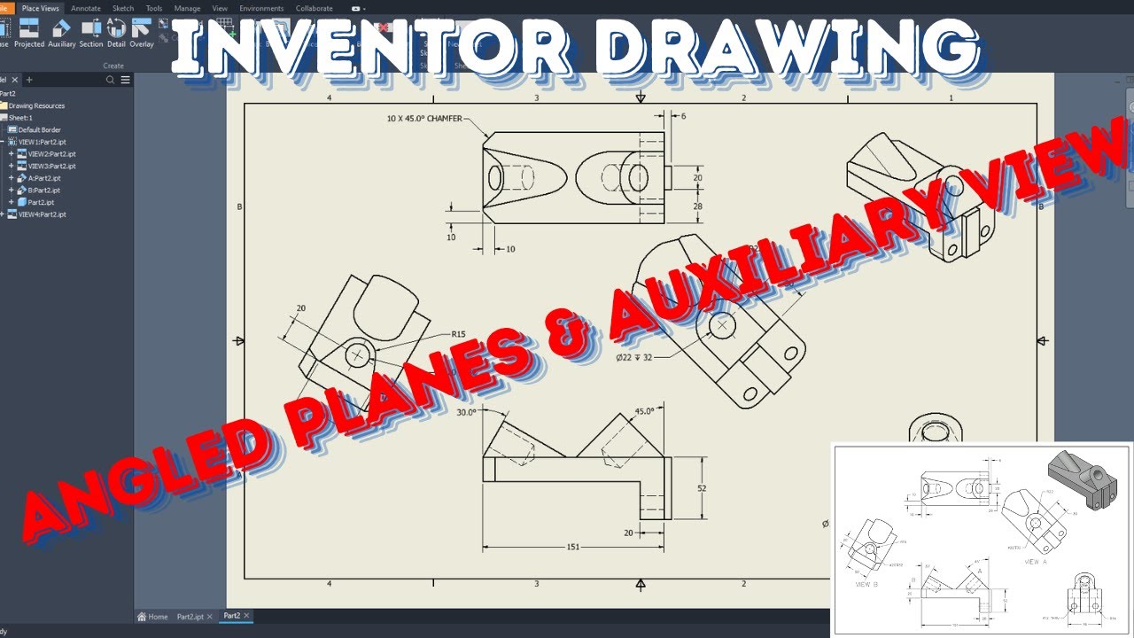 Complete Inventor Modeling and Drafting - Angled Plane and Auxiliary ...