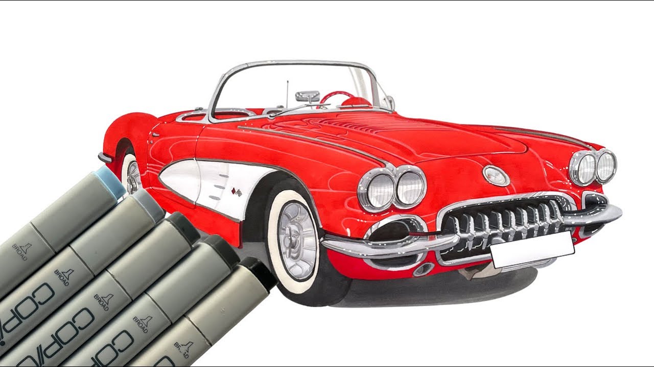 Realistic car drawing | Corvette C1 - YouTube
