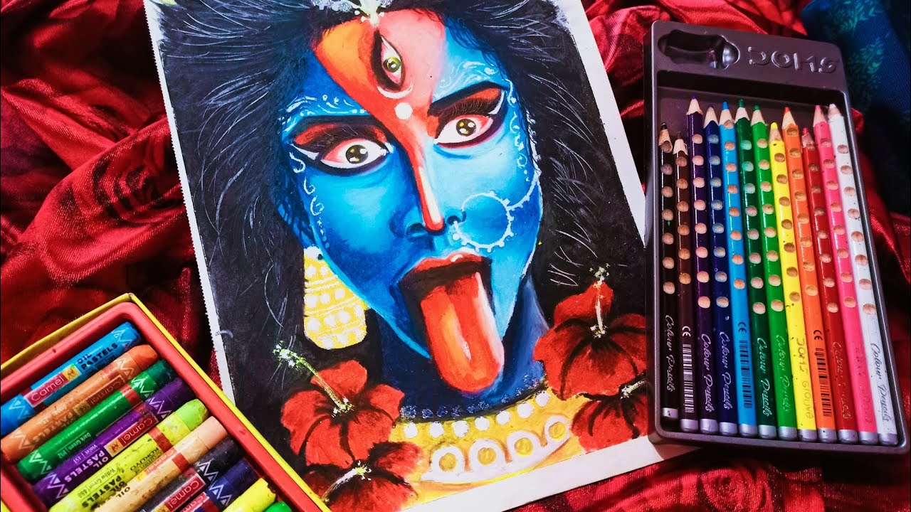 Kali Mata Drawing,Oil Pastel Drawing,Diwali special drawing Step by ...