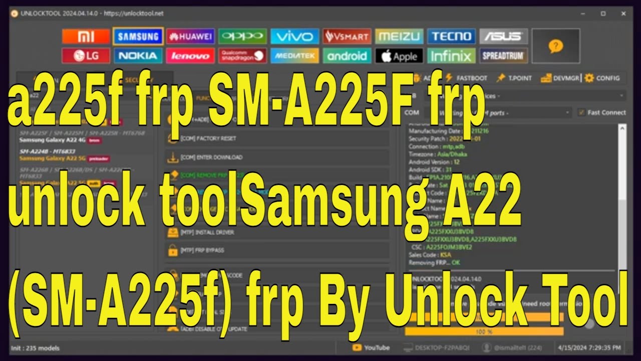 SM-A225F frp unlock tool Samsung A22 (SM-A225f) frp By Unlock Tool ...