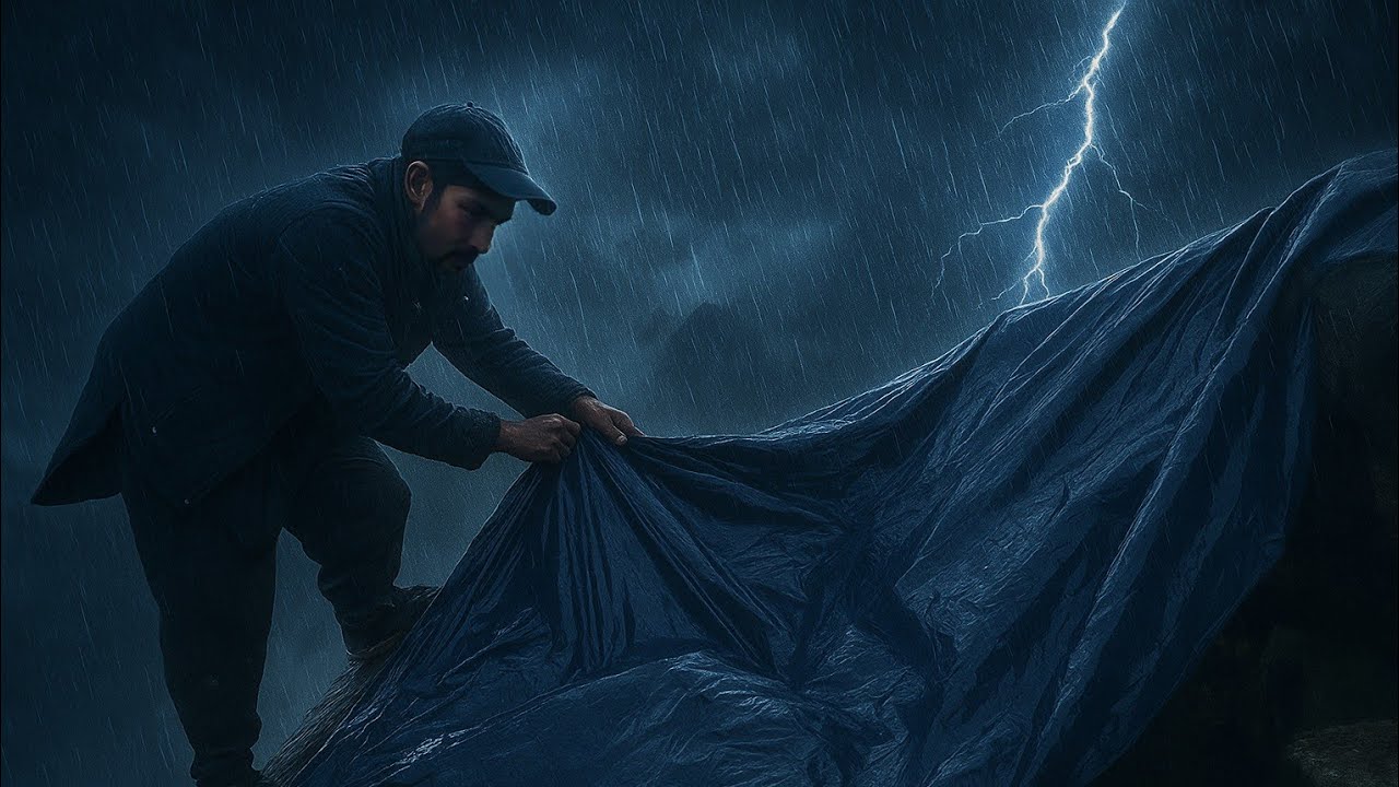 Solo Survival in a Thunderstorm | Building Shelter in Extreme Mountain ...