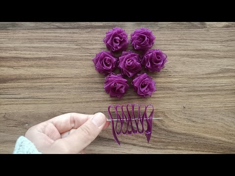 Kurdele ile Mükemmel Çiçek Yapımı / Wonderful Ribbon Flower Work / DIY Easy Flower Making