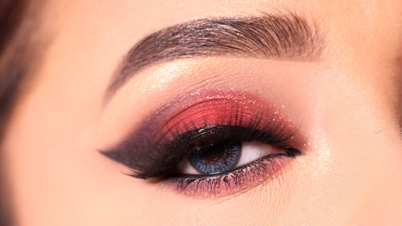 Simple Red Smokey wing eye makeup Tutorial || No cut Crease No Glitter ...