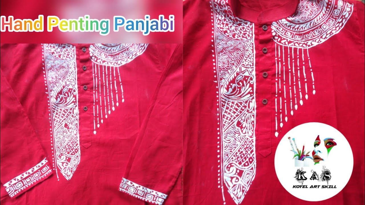 Fabrics painting on Red panjabi | hand painted panjabi ️ - YouTube