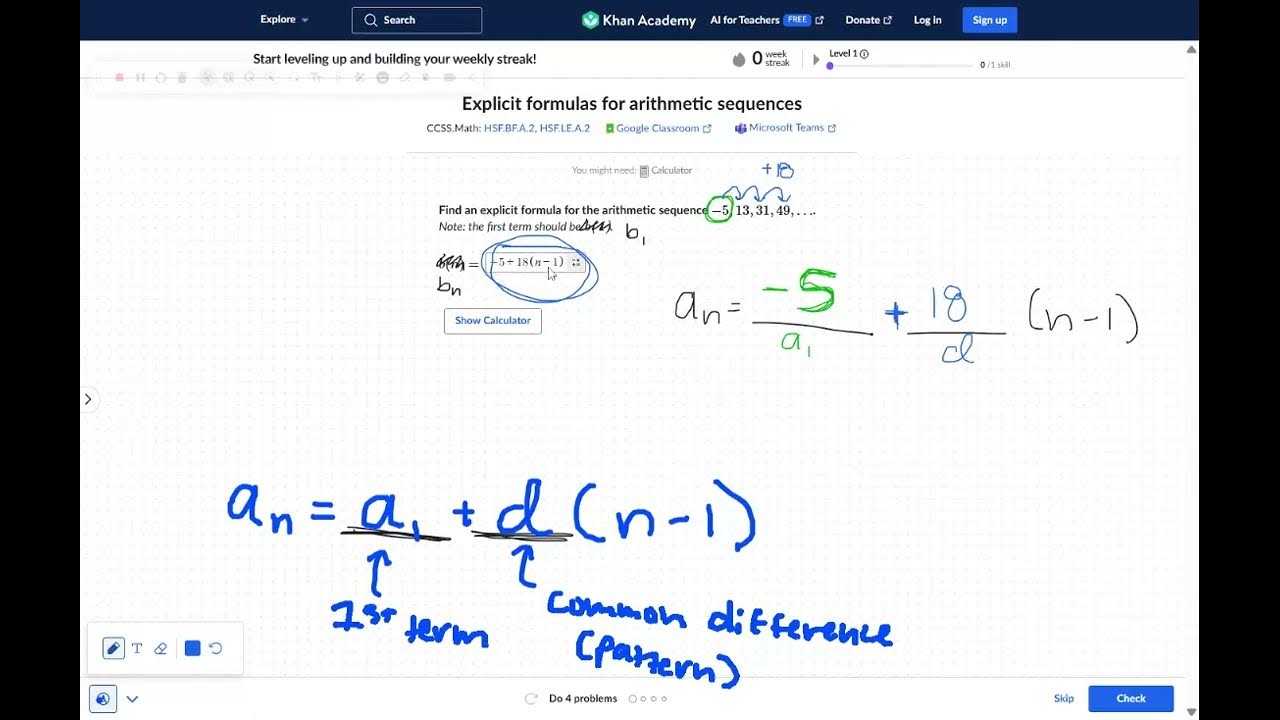 Mth 148A 2.1 Extra Khan Academy Video on Explicit formulas for arithmetic sequences - YouTube