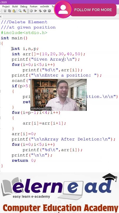 Delete Element From An Array In C Programming Coding