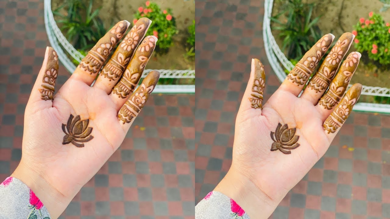 New simple and easy mehedi design (Lotus flower) - YouTube