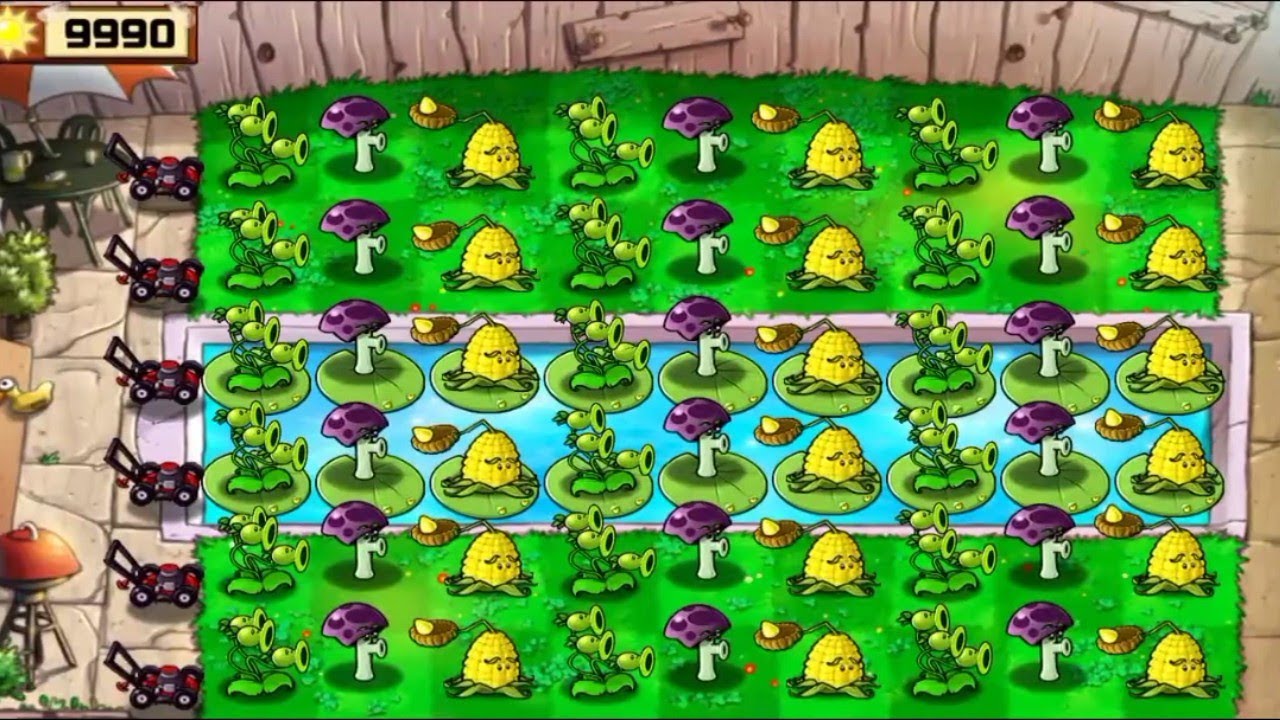Plants vs Zombies - Three Pea + Scaredy shroom + Kernelpult vs Zombies ...