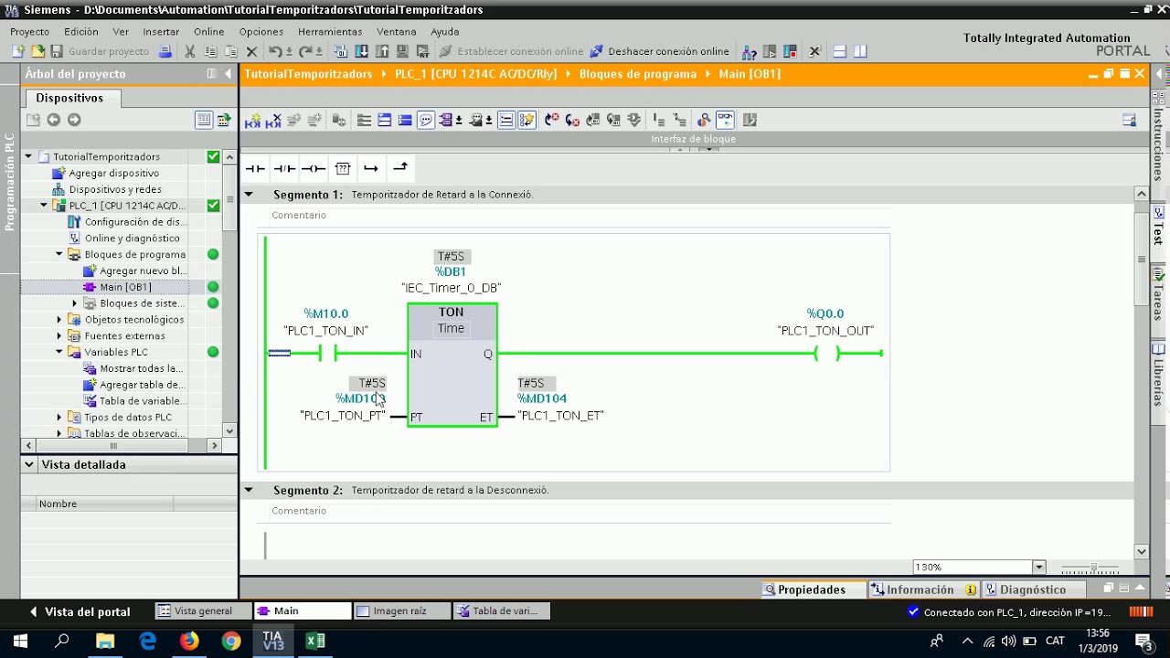 Tutorial temporitzadors (TON, TOF, TONR, i TP), TIA Portal V13. - YouTube