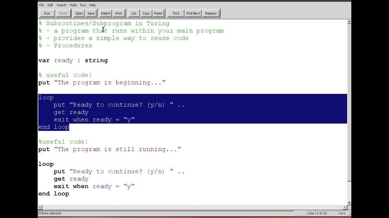 Programming in Turing - Subroutines 01 - Introduction to Procedures - YouTube