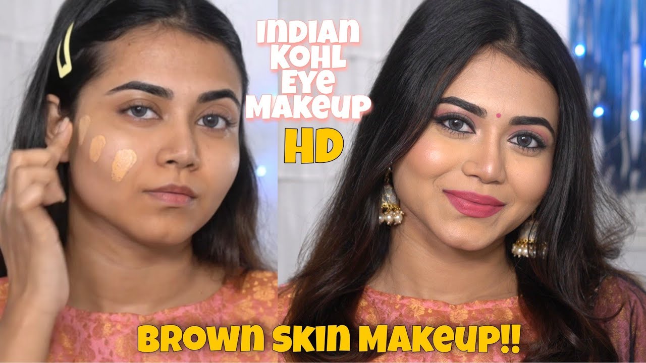 Simple Indian Kohl Eye Wedding Guest Makeup | Brown Skin HD Makeup ...