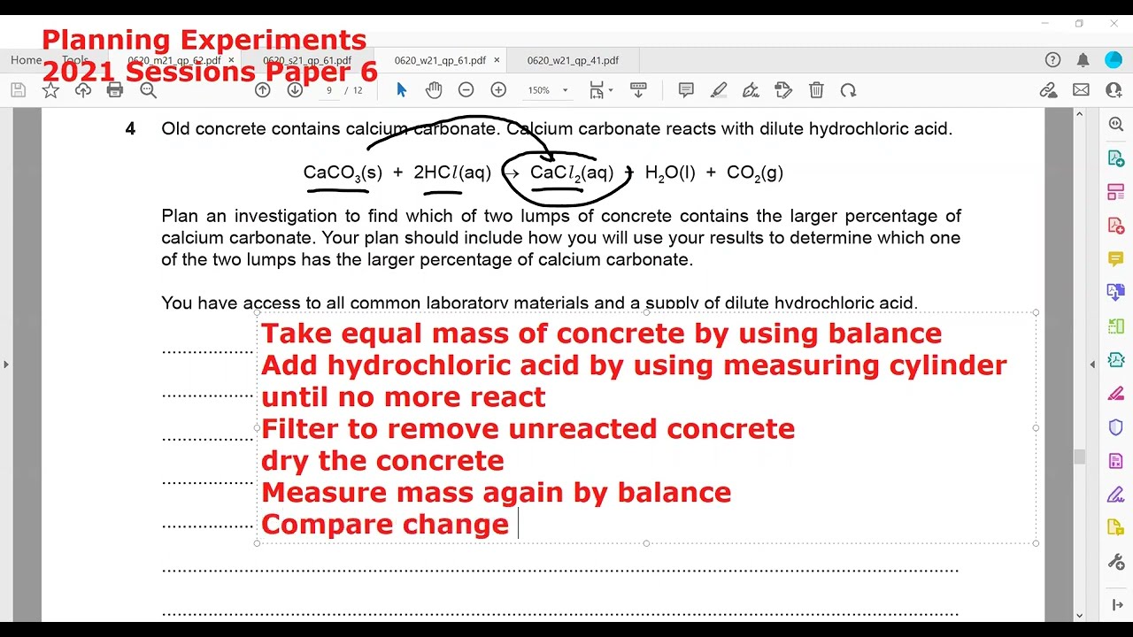 Planning of experiments 2021 papers Cambridge IGCSE Chemistry 0620/0971 ...