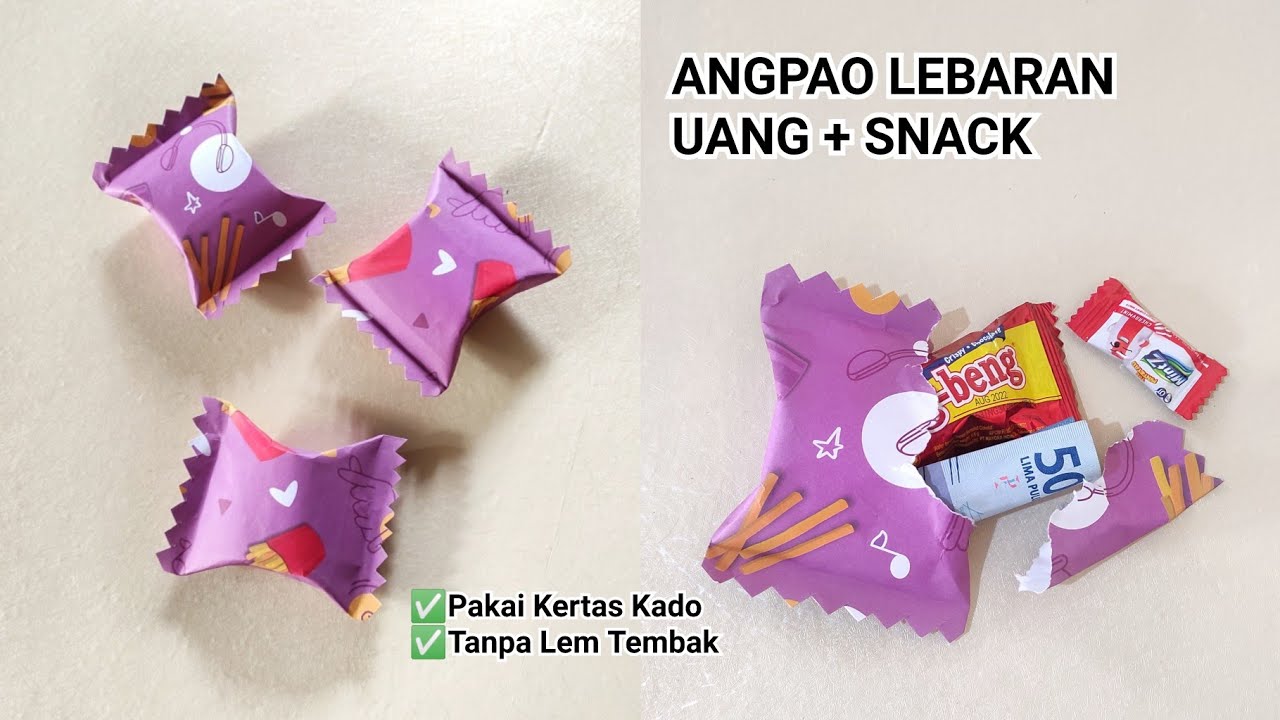 ANGPAO / AMPLOP LEBARAN SNACK PAKAI KERTAS KADO - YouTube