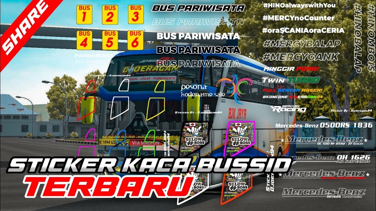SHARE STICKER KACA BUSSID TERBARU || BUSSID - YouTube