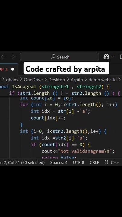 member function in valid anagram(rearrange)in c++ #coding #codigshorts #viralcode #codingbat ...