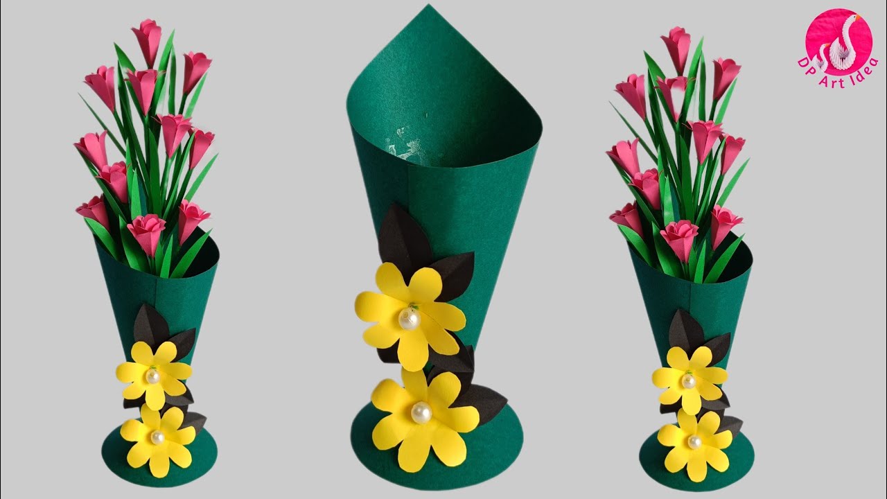 😱 (Day -5) 7 Day's Paper Craft Challenge|| DIY Paper Flower Vase ...