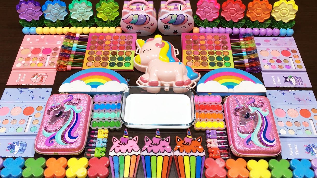 Unicorn and Rainbow Slime I Mixing random into Glossy Slime I Relaxing ...