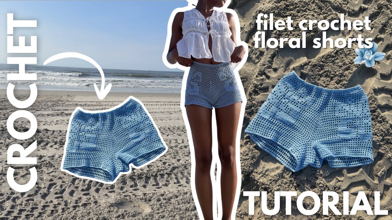filet crochet shorts tutorial 🌸 (with filet crochet grid) - YouTube
