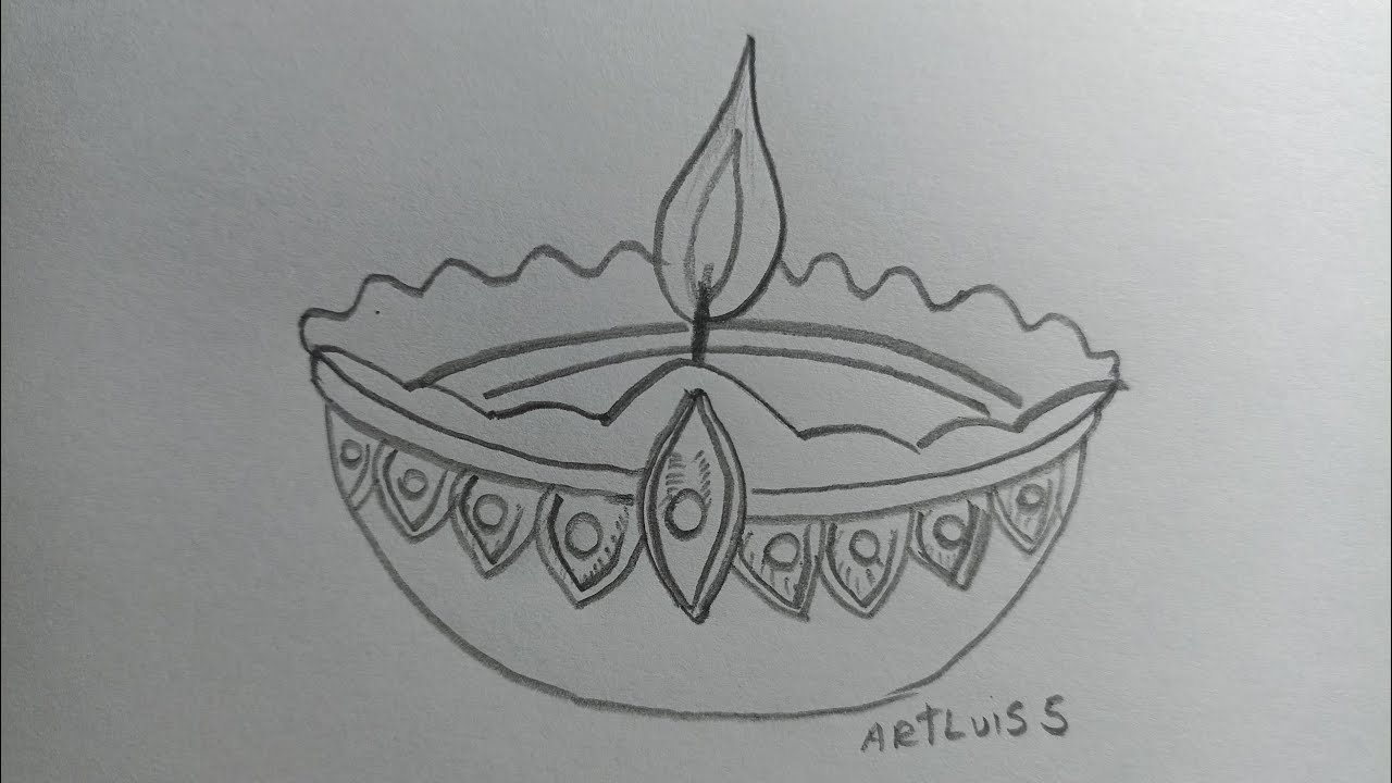 Very easy diya drawing/ Easy way to draw diya step by step with pencil ...