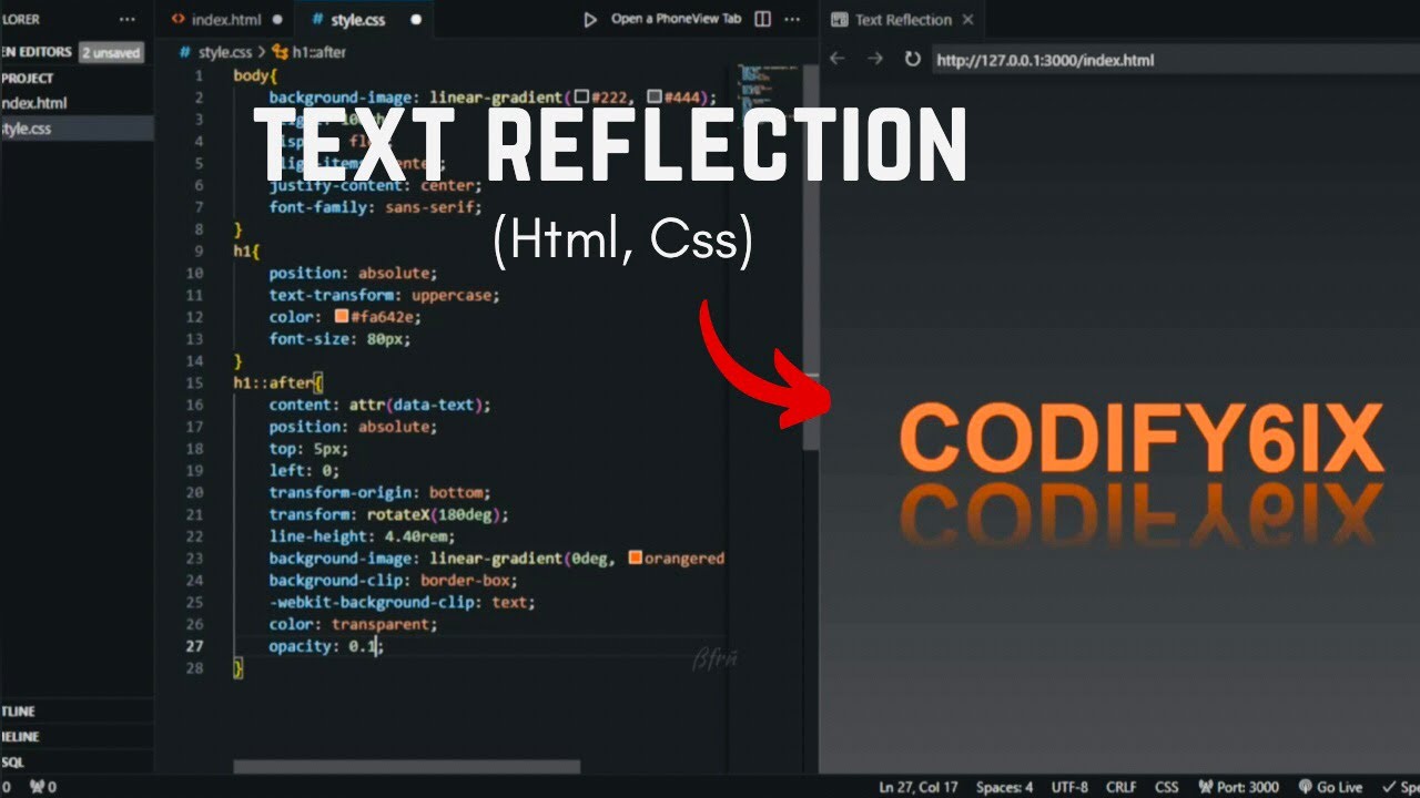 Text Reflection Html And Css Programming For Websites Youtube
