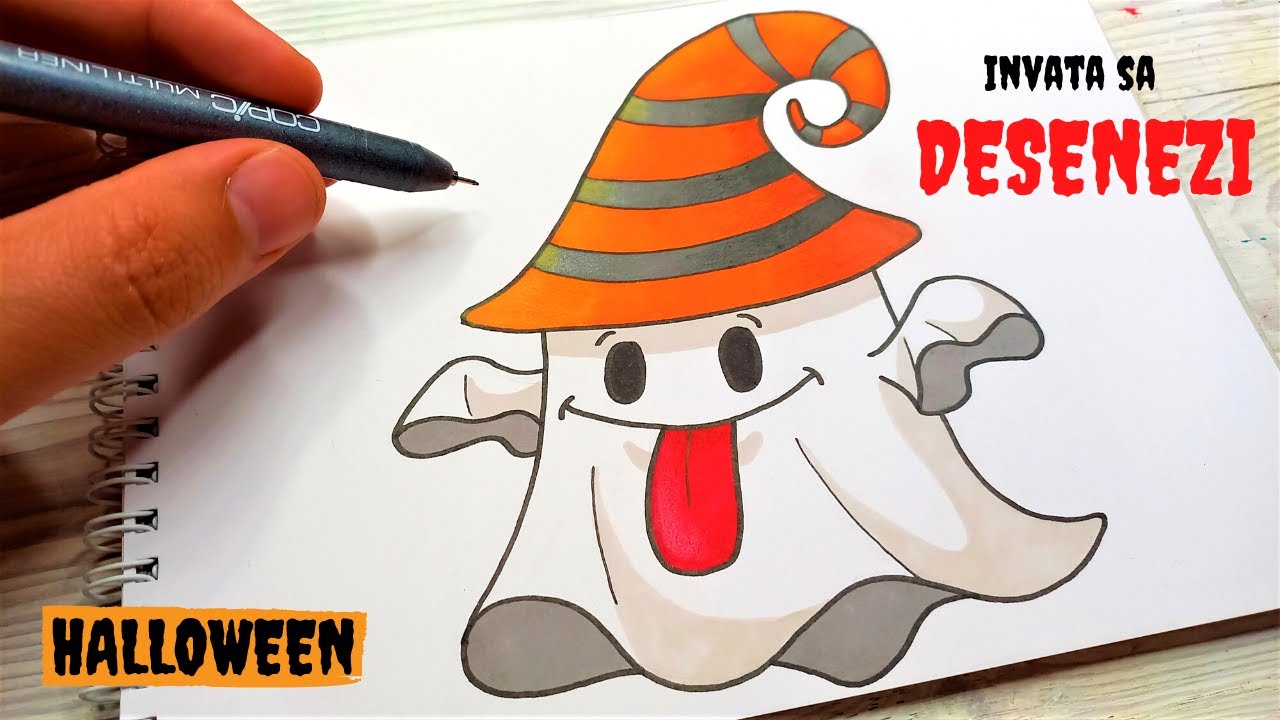 FANTOMA de HALLOWEEN - Cum sa Desenez si Colorez 👻 Caciula de ...