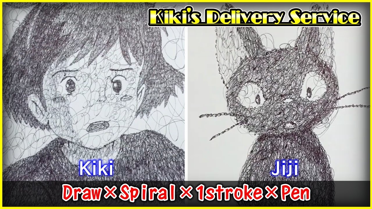 How to Draw 1stroke "Kiki & Jiji /キキとジジ" 10s,30s,1m,∞ #studioghibli # ...