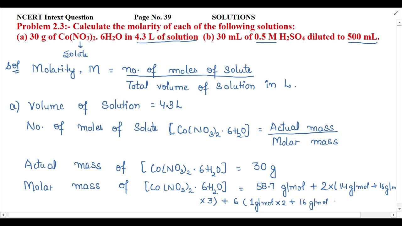 Calculate the molarity of each of the following solutions: (a) 30 g of ...