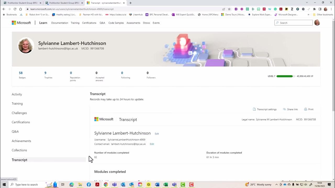 How to copy a link to your Microsoft Learn Transcript - YouTube