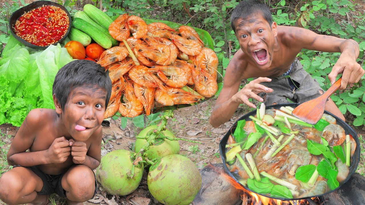 primitivetechnology -Cooking shrimp recipe ASMR - ting delicious - YouTube