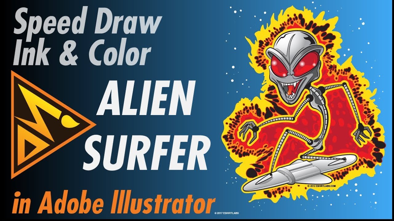 Speed Draw, Ink & Color in Adobe Illustrator, Alien Hoverboarder - YouTube