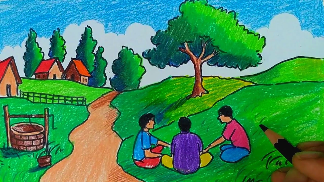 How To Draw A Natural Scenery Step By Step With Colour Pencil | - YouTube